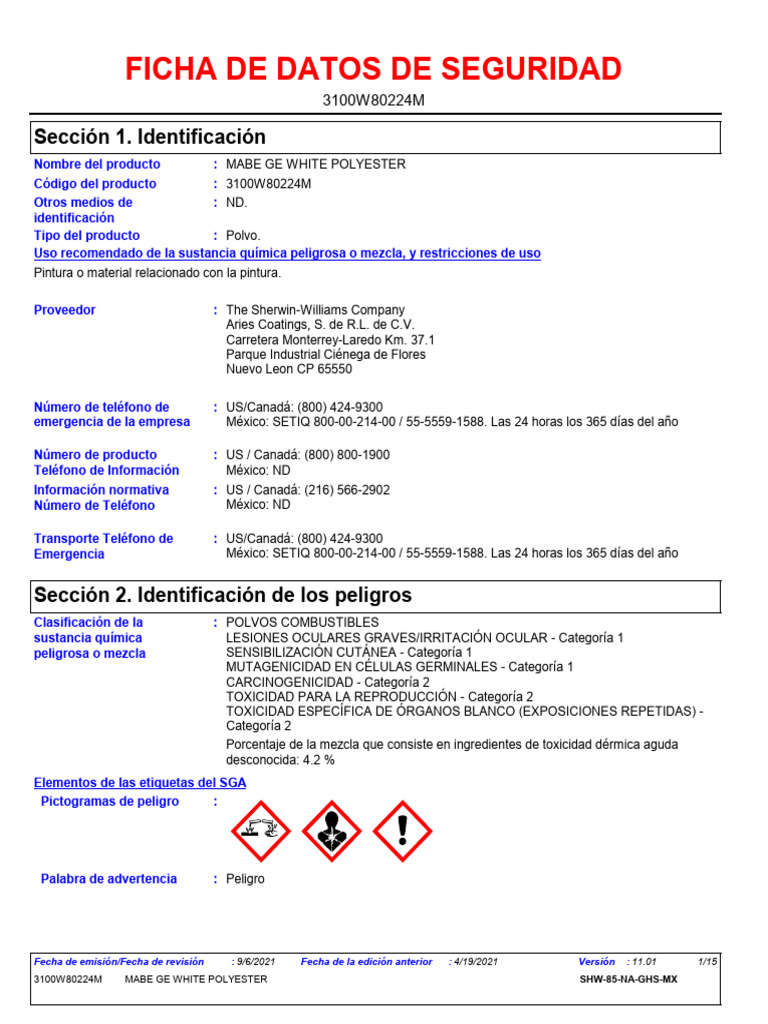 3100W80224M - SDS - Spanish (MEXICO) - MX | PDF