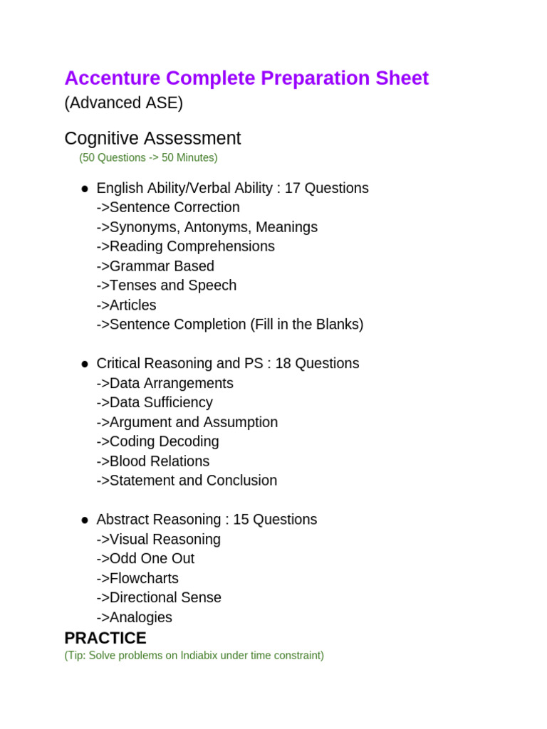 Accenture Complete Preparation Sheet | PDF
