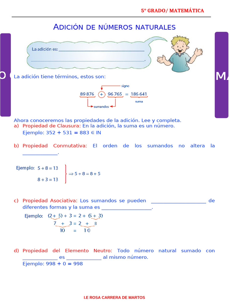 Suma y Resta de Números Naturales Primaria | PDF
