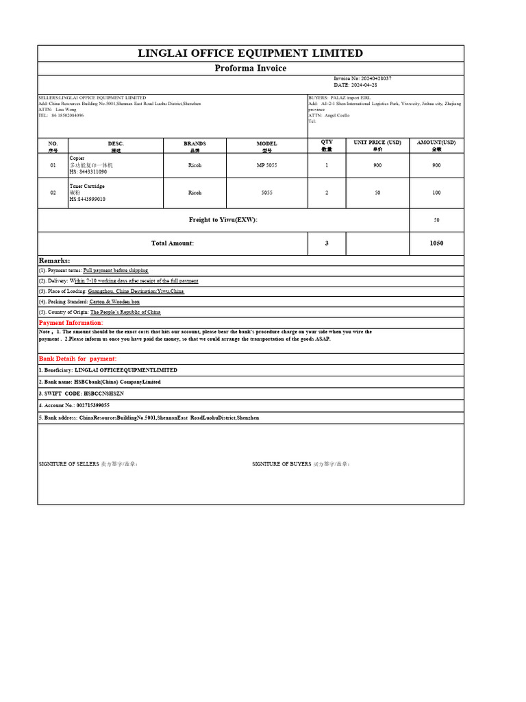 Proforma Invoice (2024-04-28 18 - 10 - 39) | PDF