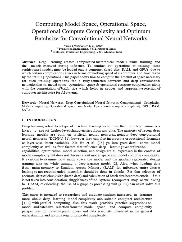 Computing Model Space, Operational Space, Operational Compute Complexity and Optimum Batchsize ...