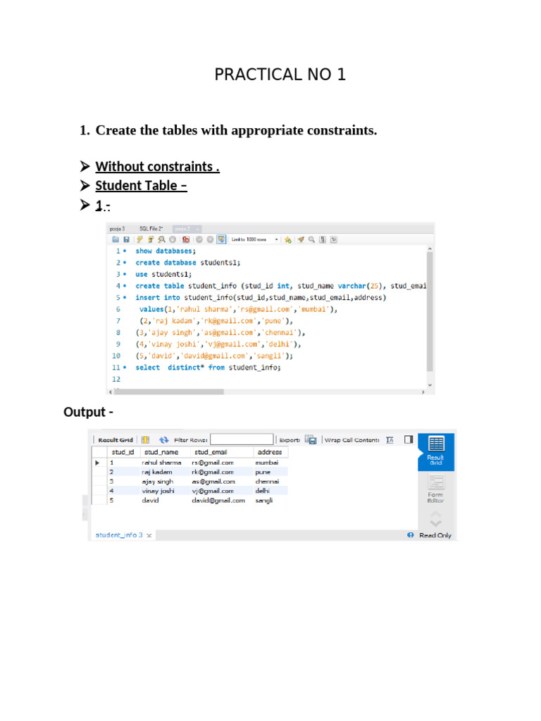 Practical No 1 RDBMS Bca 2 | PDF
