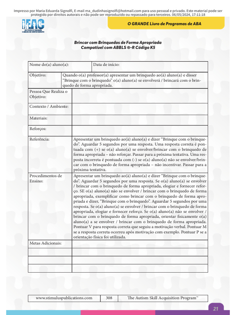 LIVRO-DE-PROGRAMAS-ABA Parte 3 | PDF