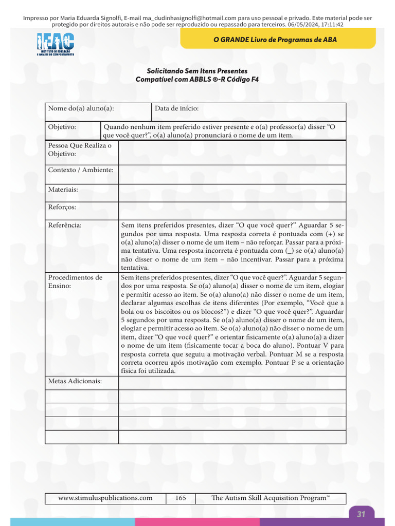 LIVRO-DE-PROGRAMAS-ABA Parte 4 | PDF