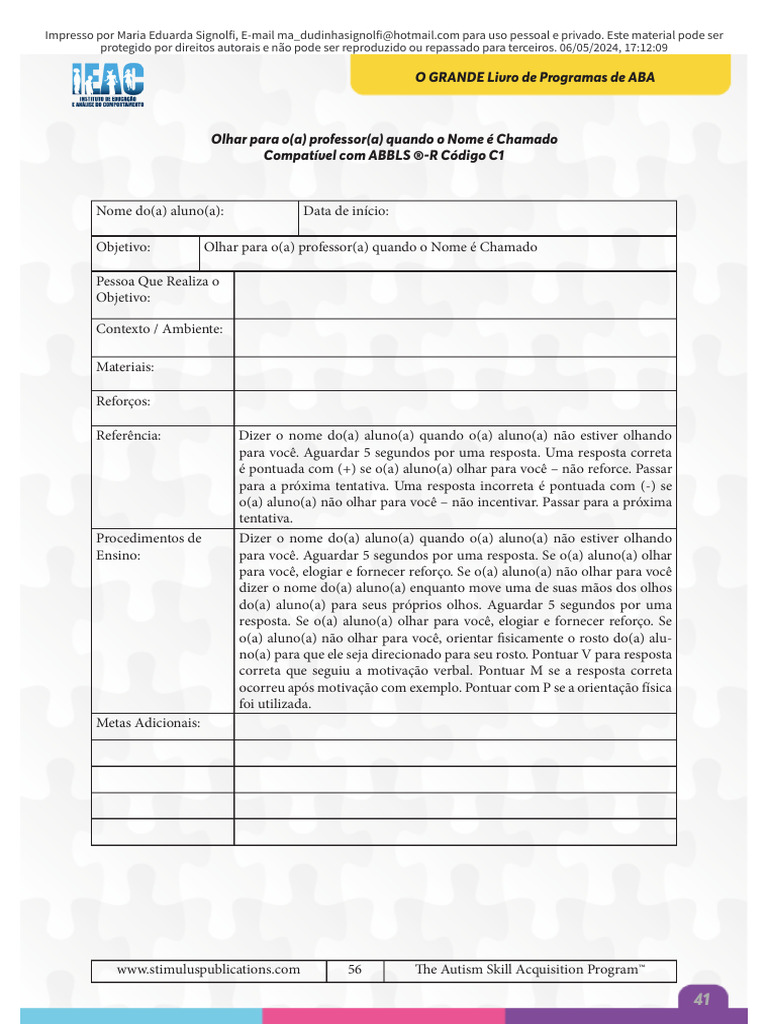 LIVRO-DE-PROGRAMAS-ABA Parte 5 | PDF