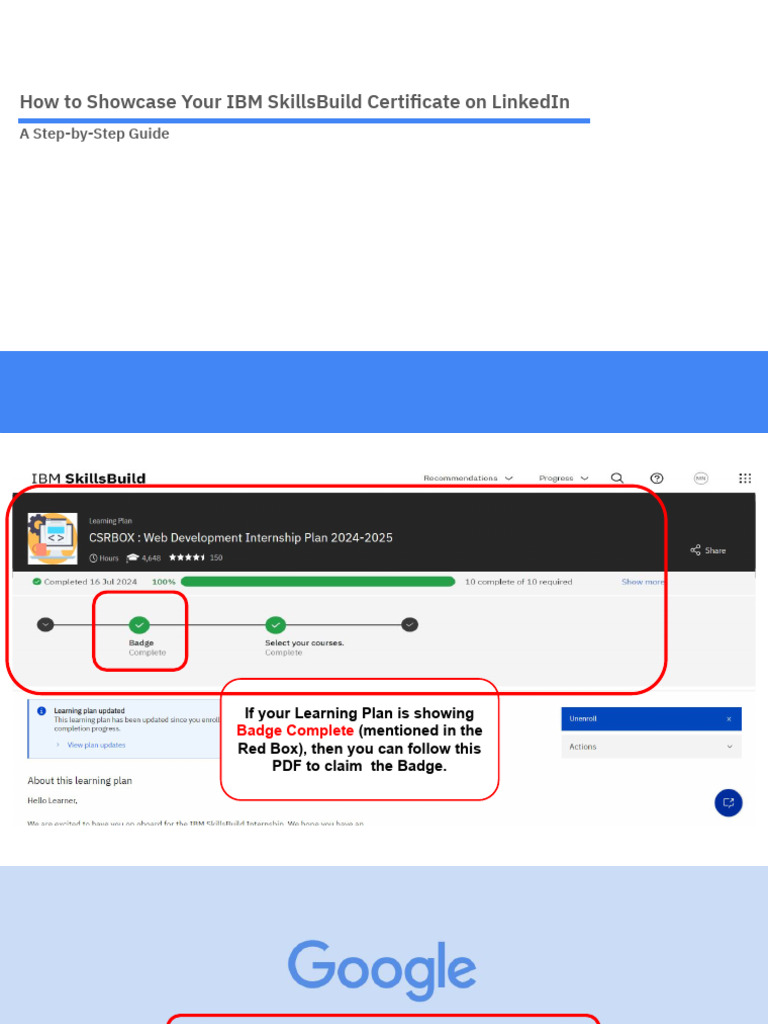 How To Showcase Your IBM SkillsBuild Certificate On LinkedIn - A Step by Step Guide | PDF