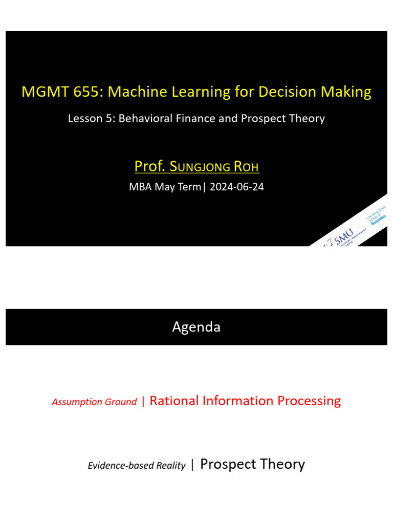 MGMT655 Lesson5 Behavioral Finance Prospect Theory | PDF