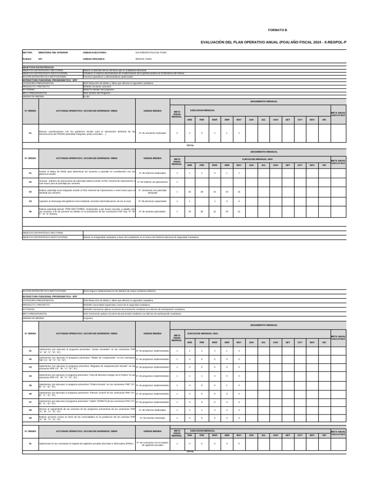 Formato Poa de La Comisaria San Miguel Mayo 2024 | PDF