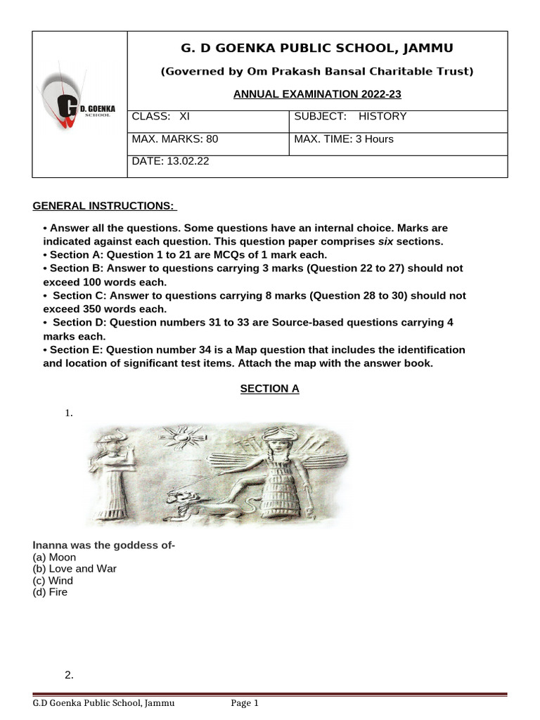 XI-History QP - ANNUAL EXAM 2022-23 | PDF