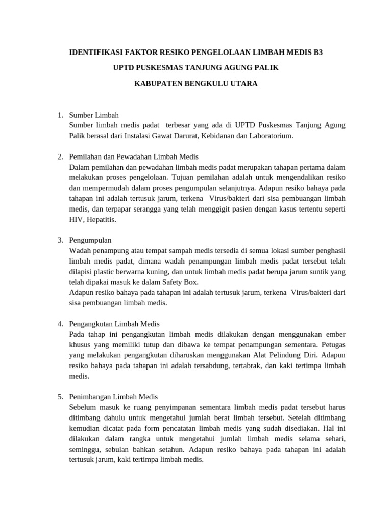 Identifikasi Faktor Resiko Pengelolaan Limbah Medis B3 | PDF