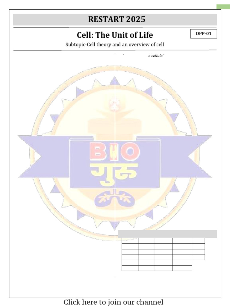 Cell The Unit of Life Combined DPPs Restart | PDF