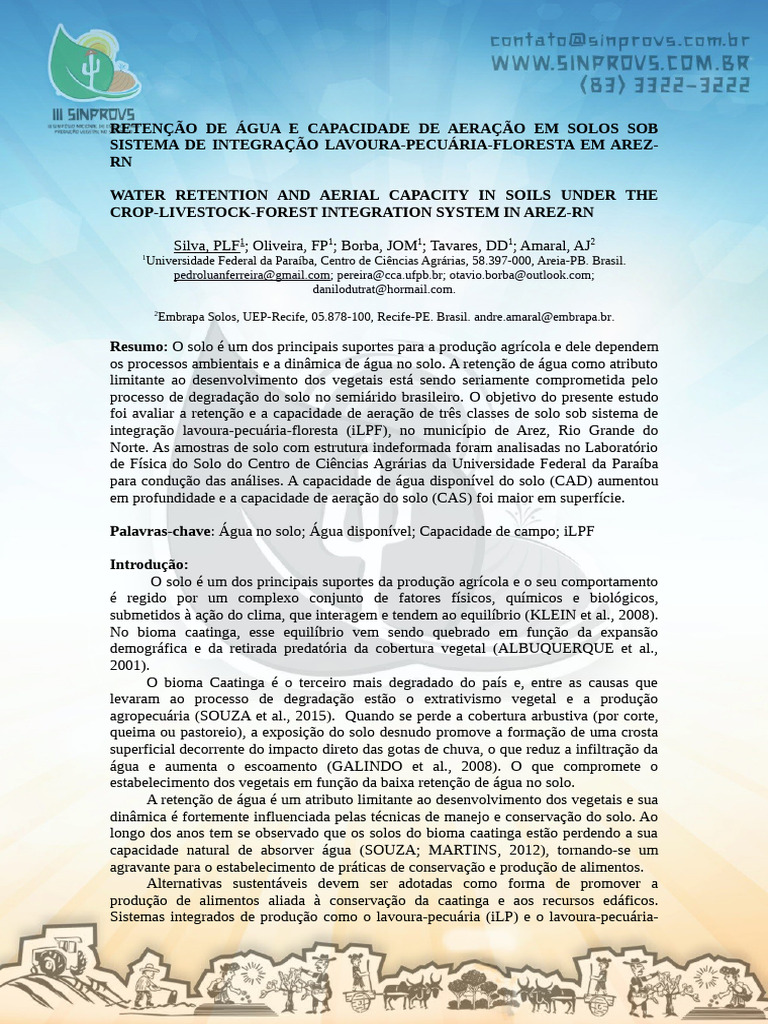 Retencao de Agua e Capacidade de Aeracao em Solos Sob Sistema de ... Retencao de Agua e Capacidade de Aeracao em Solos Sob Sistema de ...