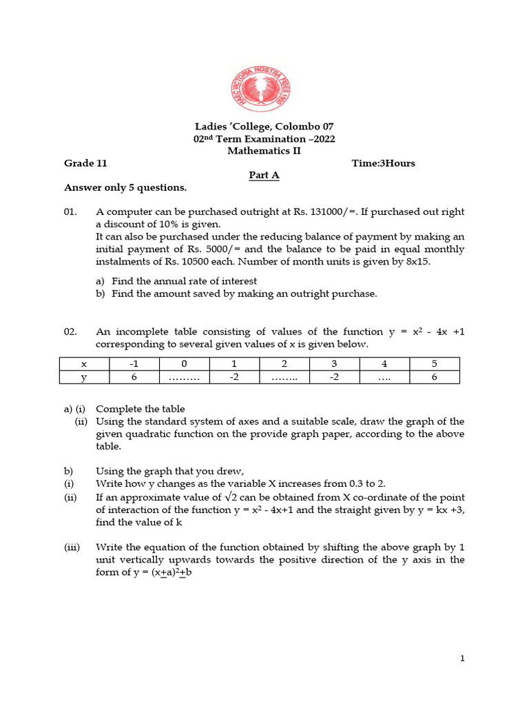 Maths - Grade 11 - Part II | PDF