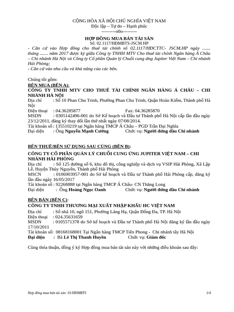 Hop Dong Mua Ban Tai San Xe Dau Keo 015 | PDF