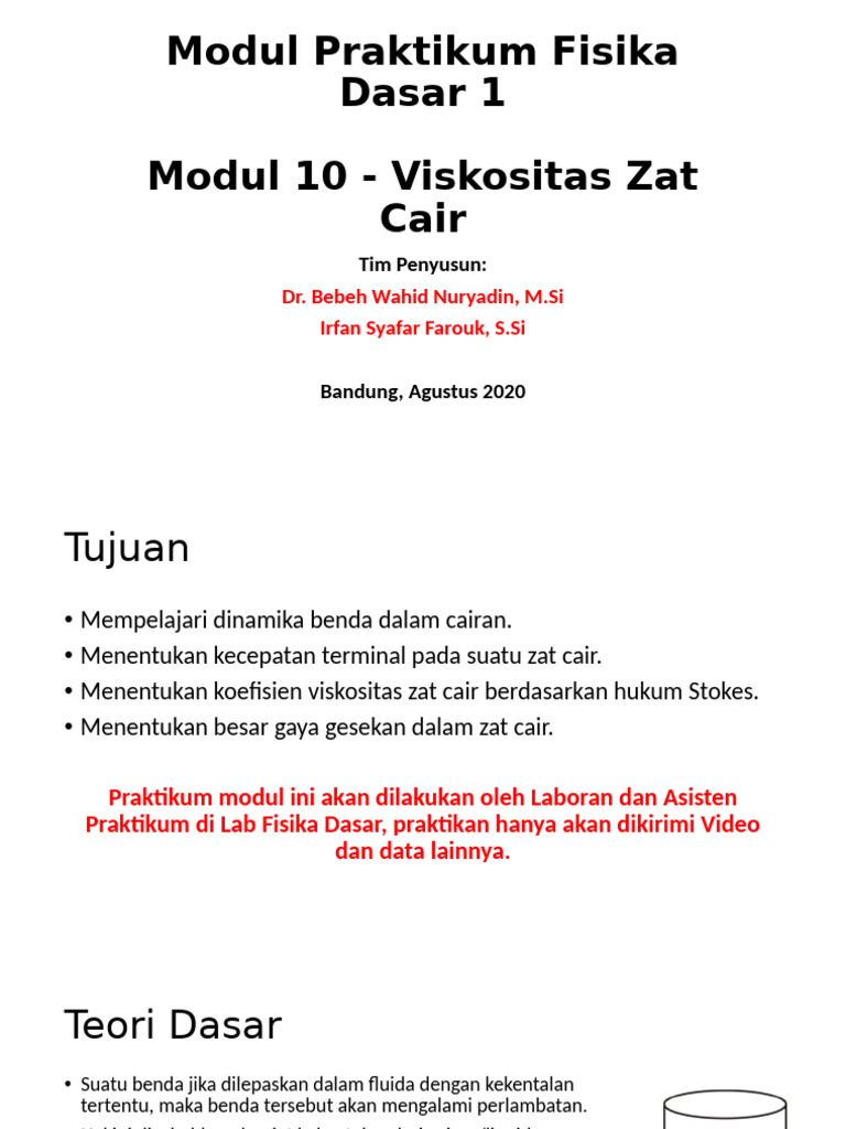 Modul 10 - Viskositas Zat Cair | PDF