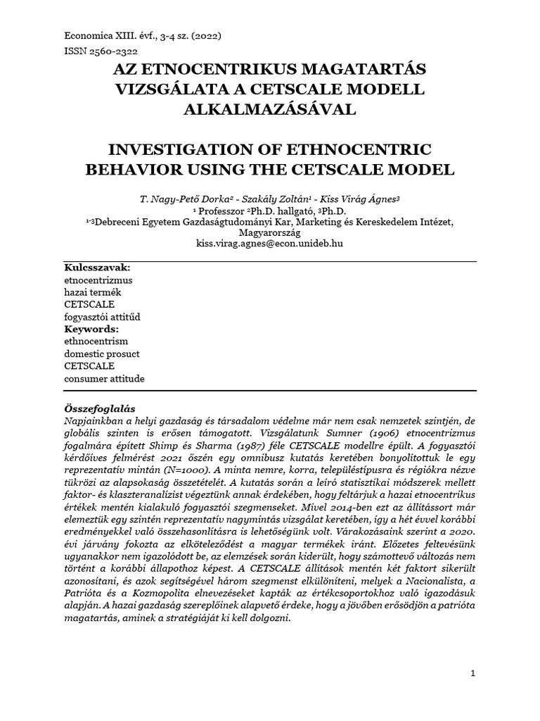 Etnocentrikus Magatartás Vizsgálata - 1 - PD - SZZ - KV | PDF