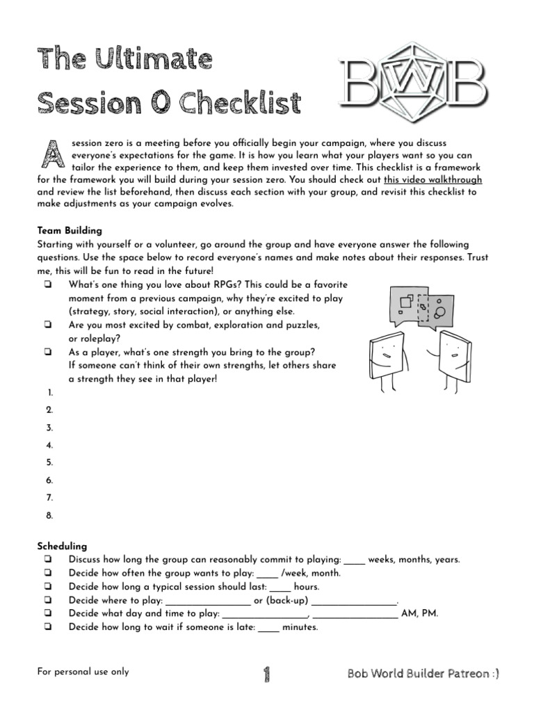 Ultimate Session 0 Checklist (Printer-Friendly) - Merged | PDF