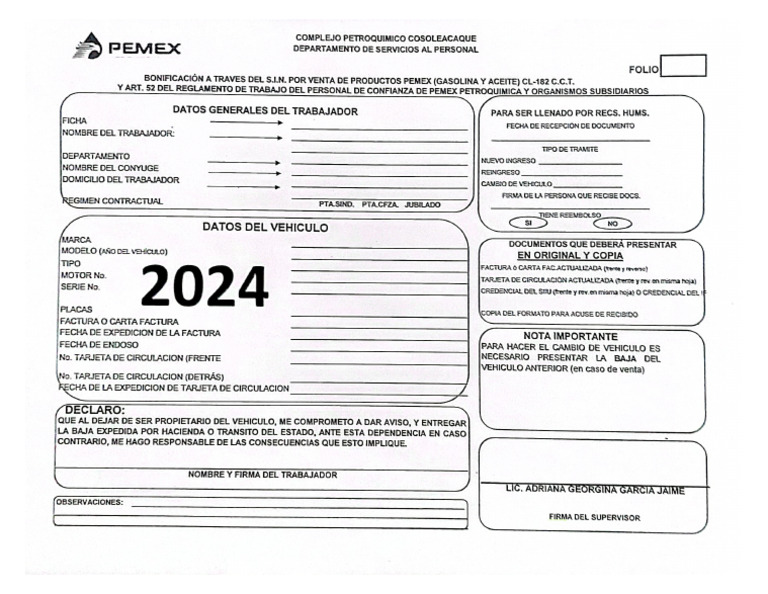 Formato Gasolina 2024 Pemex | PDF
