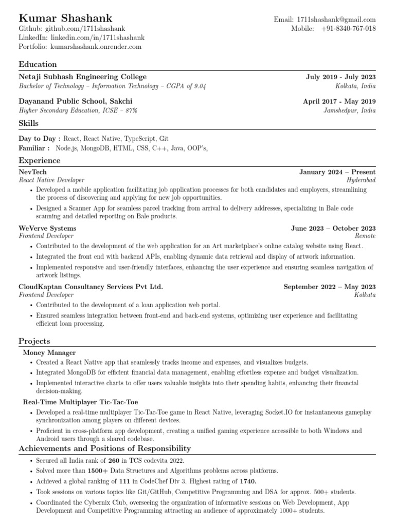 Kumar Shashank Resume | PDF