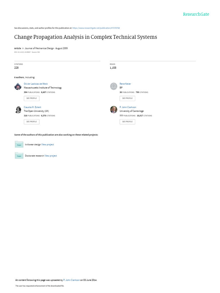 Change Propagation Analysis in Complex Technical Systems | PDF