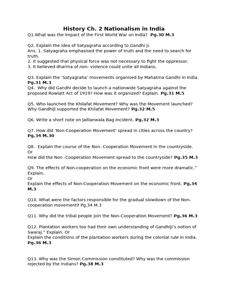 Class 10 History Ch. 2 Questions | PDF