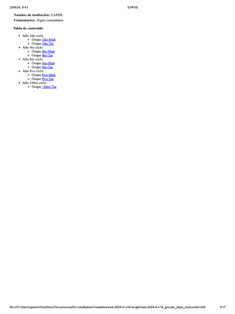 Horario Esis 2024-II | PDF