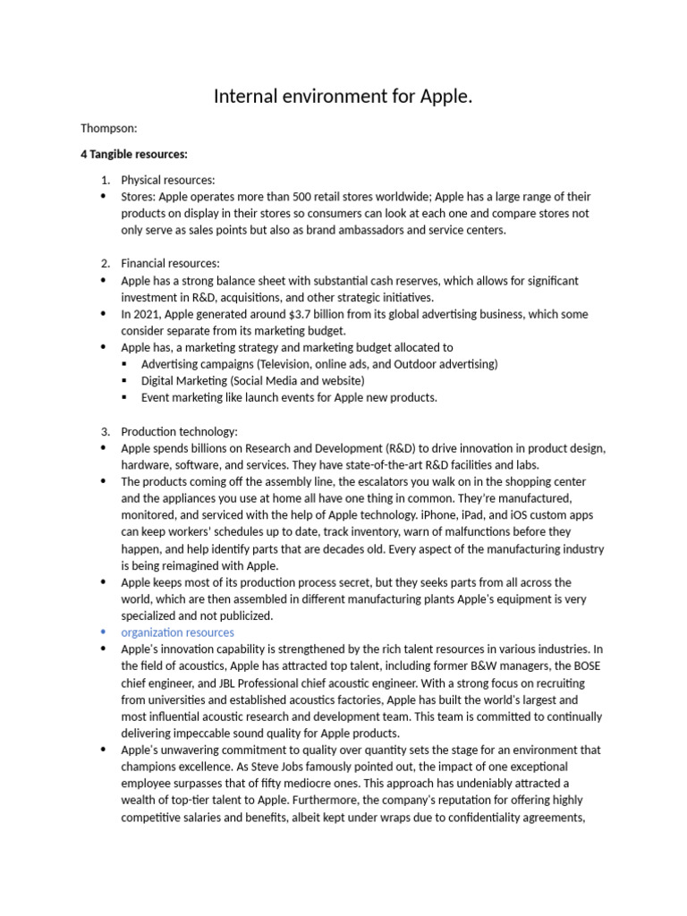 Internal Environment For Apple | PDF | Apple Inc. | Business