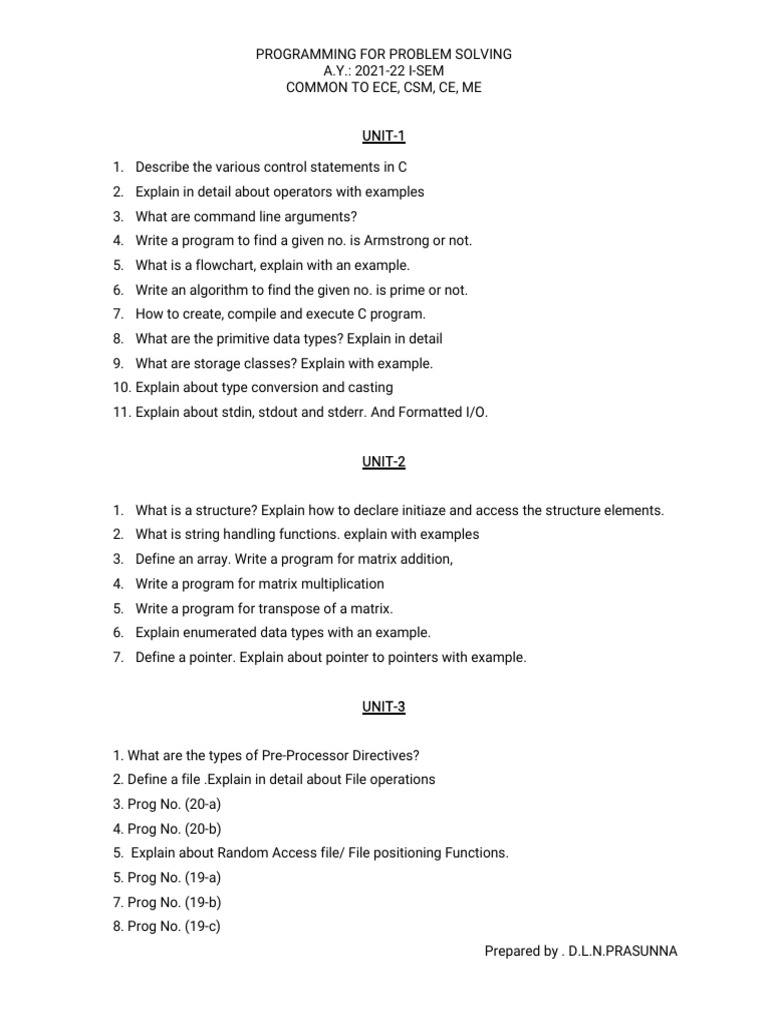 PPS Important Questions | PDF