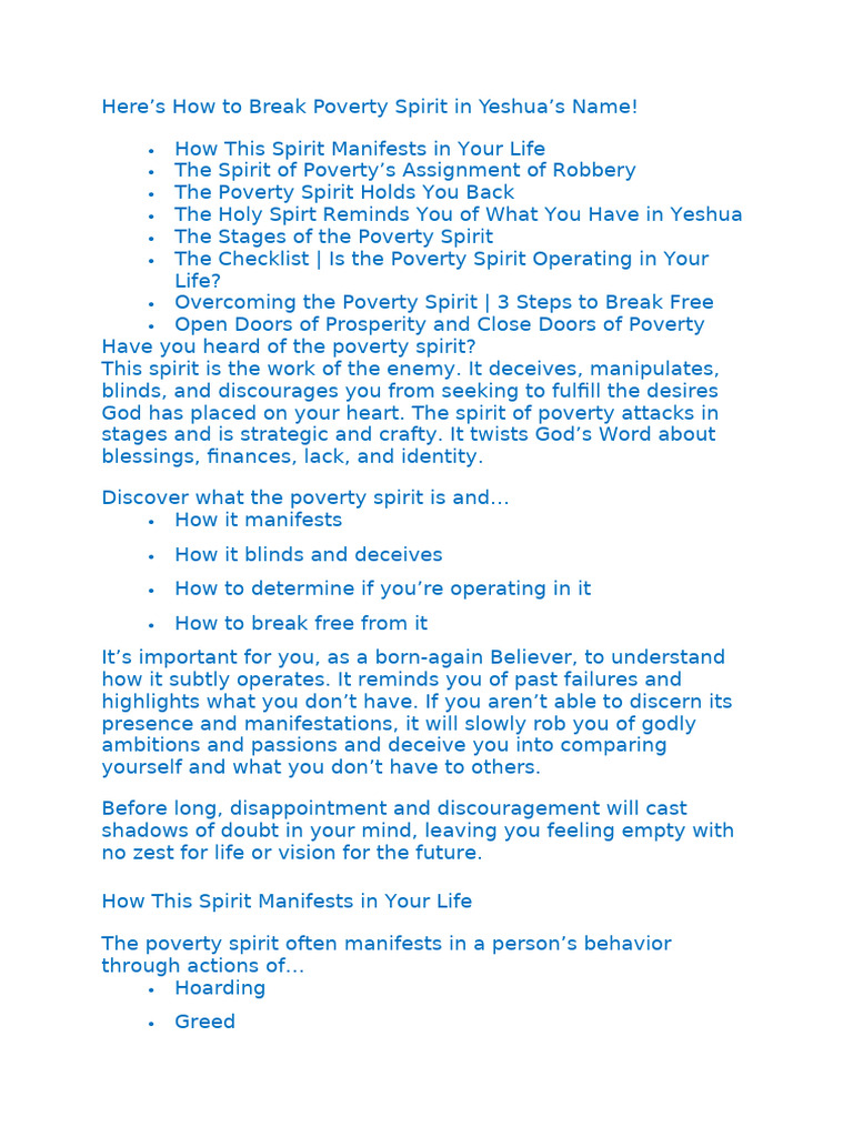 Overcoming The Poverty Spirit | PDF | Jesus | Self-Improvement