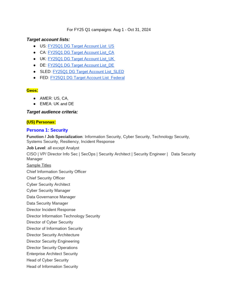 Q1 FY25 Campaigns - Summary For Vendors | PDF