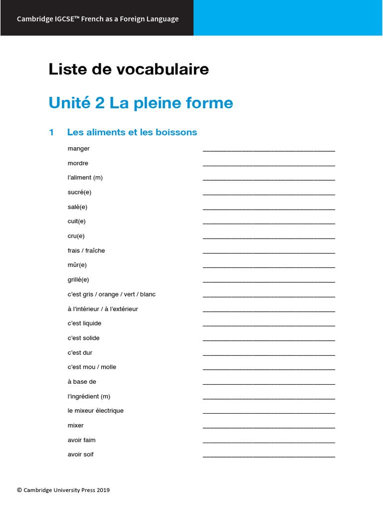 Unite_2_Vocabulaire_IGCSE_French_FL | PDF