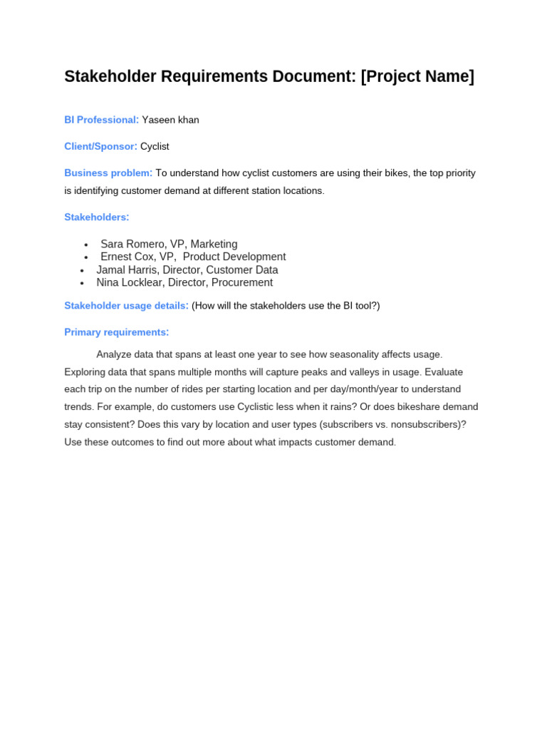 Stakeholder Requirements Document Template | PDF