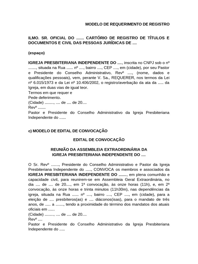 Modelo de Requerimento de Registro | PDF