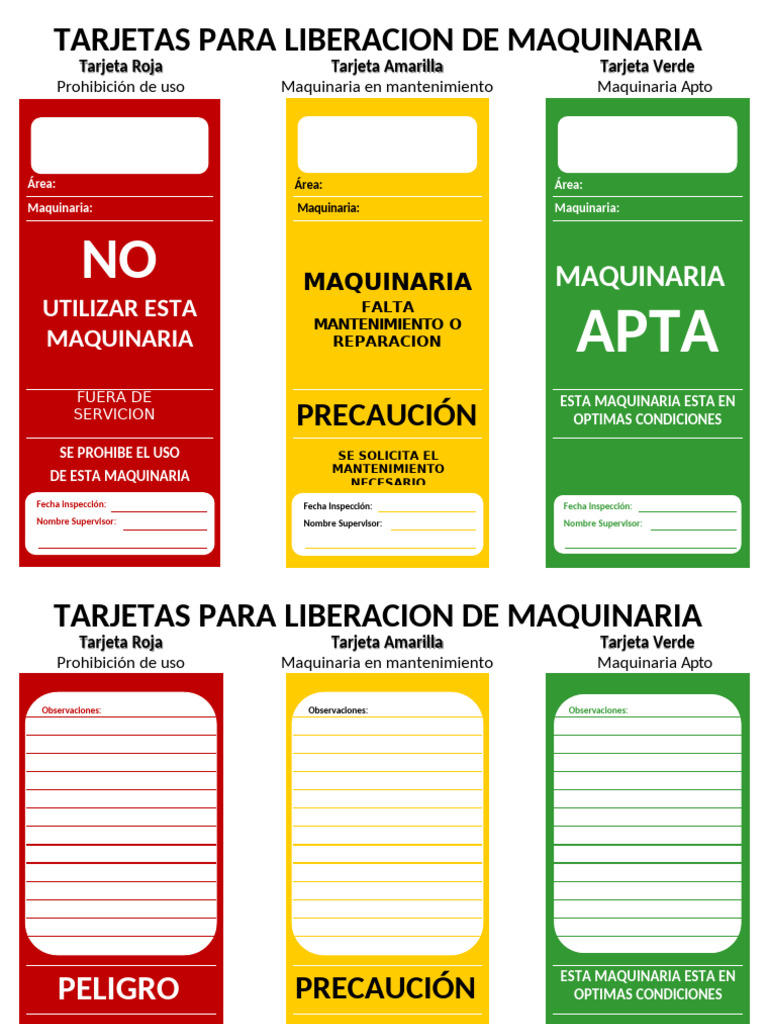 Tarjetas de Liberacion de Maquinarias de Contratistas | PDF