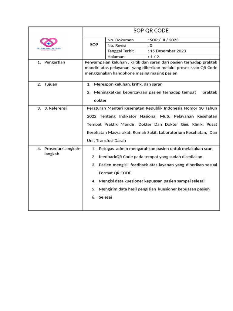 SOP QR CODE Fix | PDF