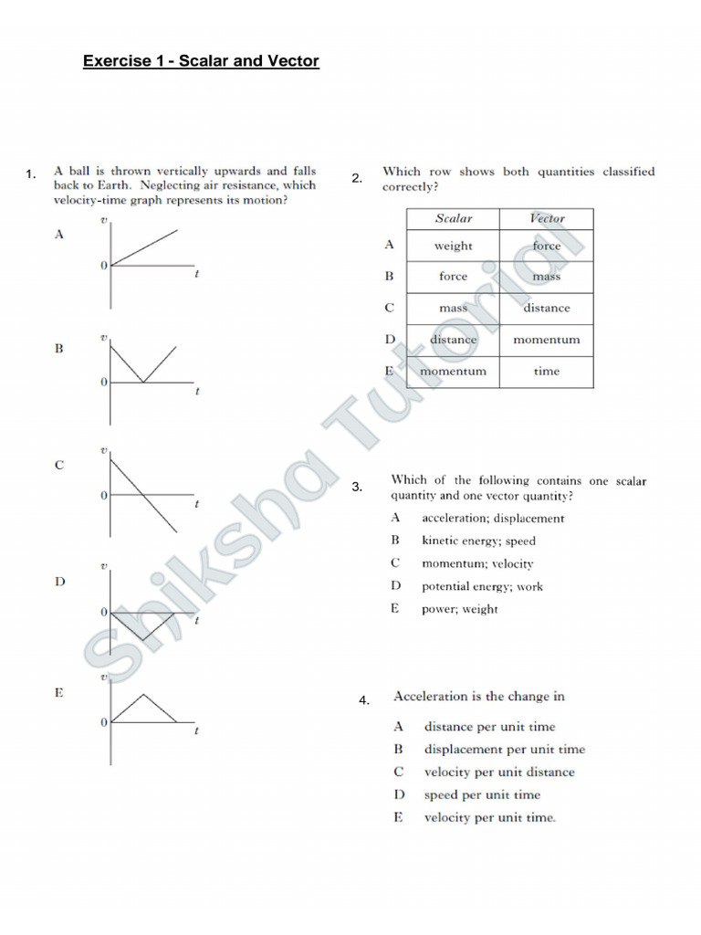 Scalar and Vector Worksheet | PDF