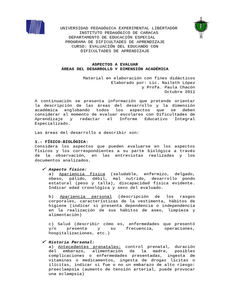 Aspectos A Evaluar (Para El Informe) | PDF