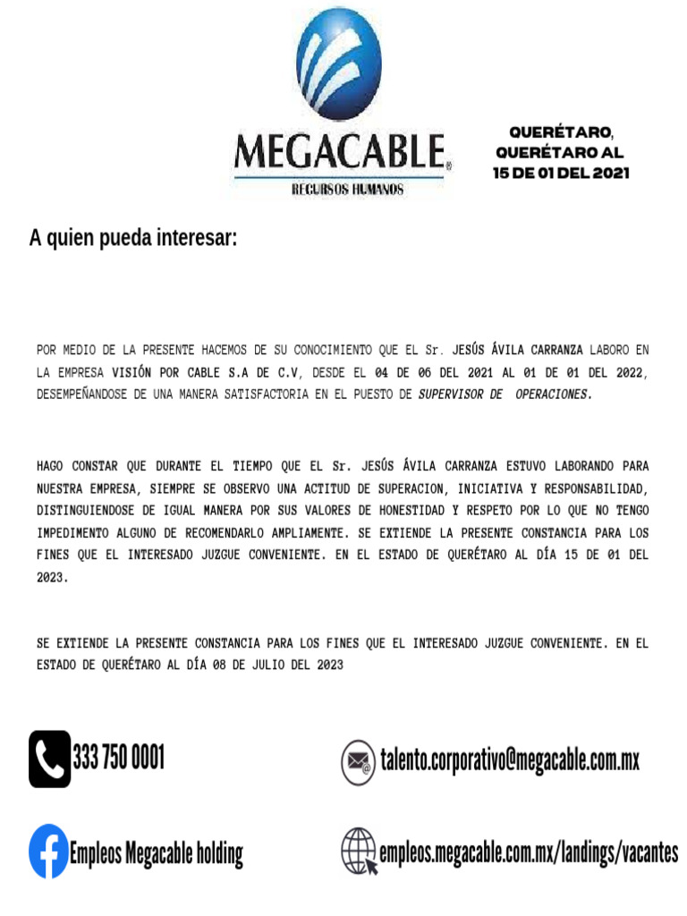 Carta Laboral Mega Cable | PDF