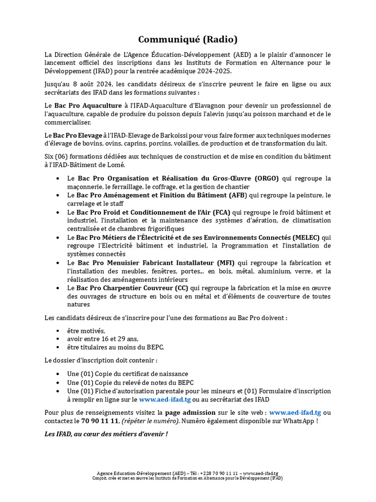 Communiqué Radio Recrutement 2024-2025 VF | PDF