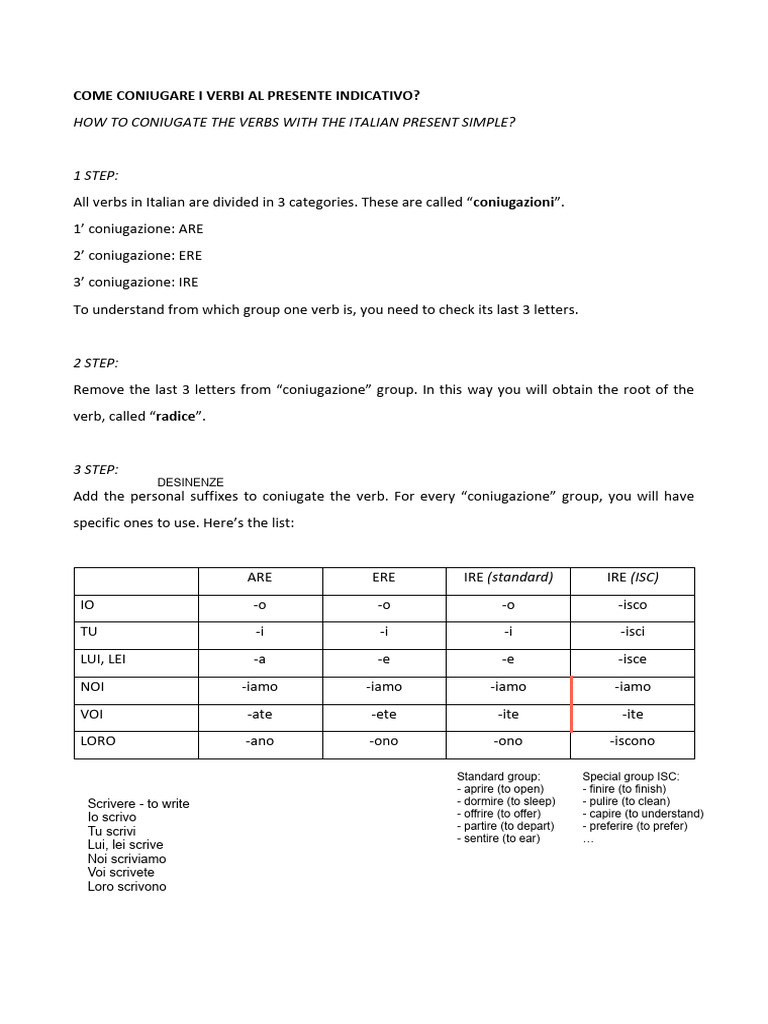 How To Coniugate The Verbs With The Italian Present Simple? | PDF
