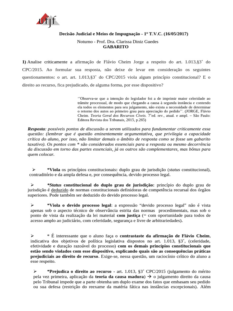 Gabarito Prova 1 TVC 16 05 2017 | PDF