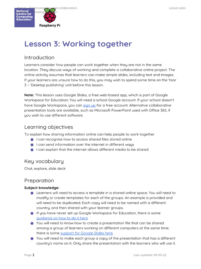 L3 Lesson Plan - Communication and Collaboration - Y6 | PDF