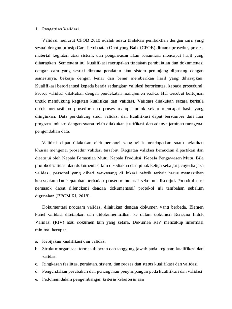 Pengertian Dan Tujuan Validasi | PDF