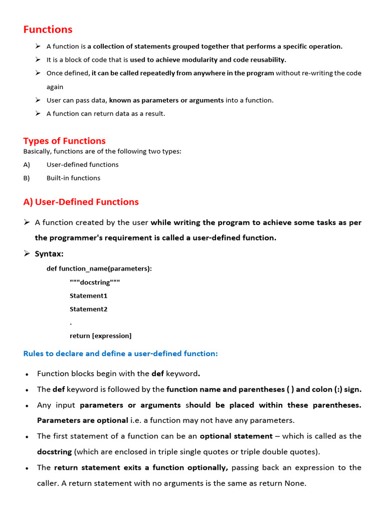 PDS - Unit - 1 - Functions | PDF