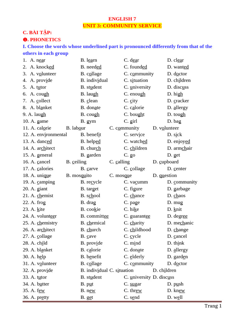 BTTHCS TA7 Unit 3 | PDF