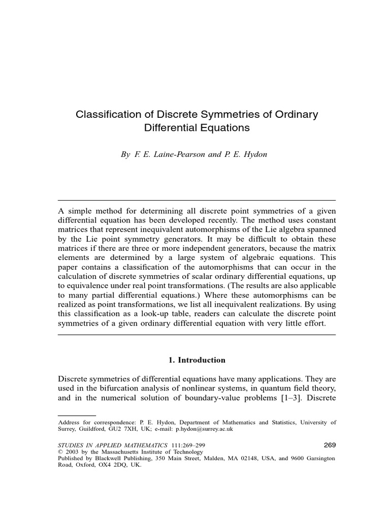 Stud Appl Math - 2003 - Laine - Pearson - Classification of Discrete ...