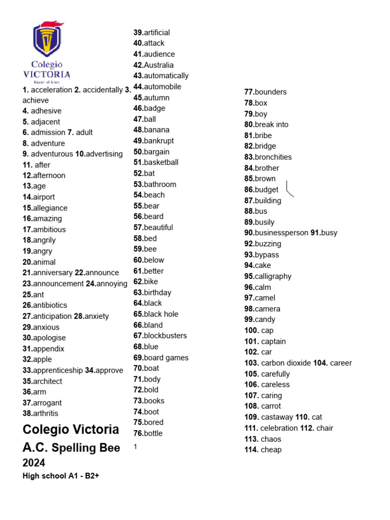 Spelling Bee High A1-B2+ 2023 | PDF