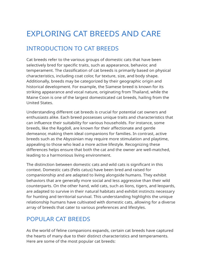 Exploring Cat Breeds and Care | PDF