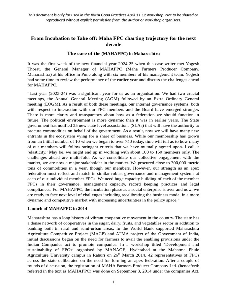 Maha FPC Case April 2024 For Workshop | PDF