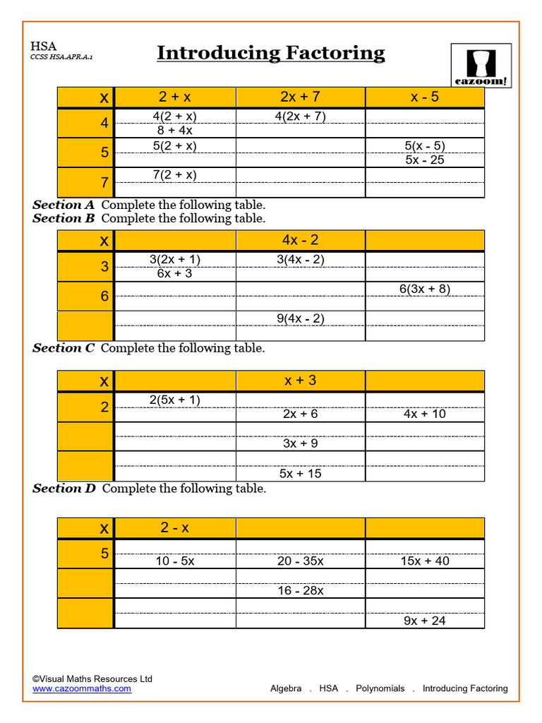 Algebra - Factorisation.Introducing - Factoring - US | PDF
